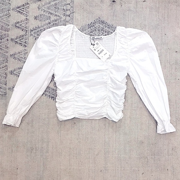 Zara | Tops | Nwt Zara Ruched Puff Sleeve Top | Poshmark